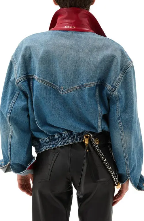 Versace Oversize Colorblock Denim And Leather Trucker Jacket